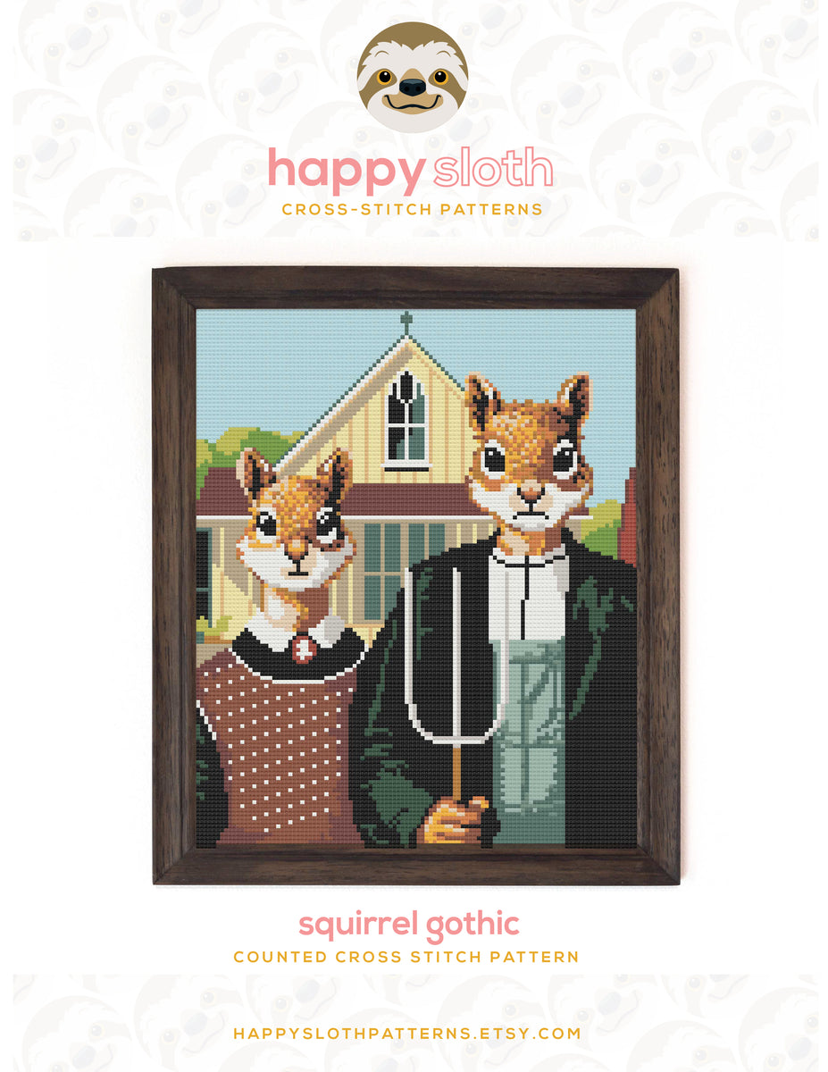 Squirrel Gothic Cross Stitch Pattern – Happy Sloth Patterns