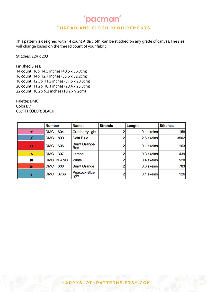 Pacman 8-Bit Cross Stitch Pattern – Happy Sloth Patterns