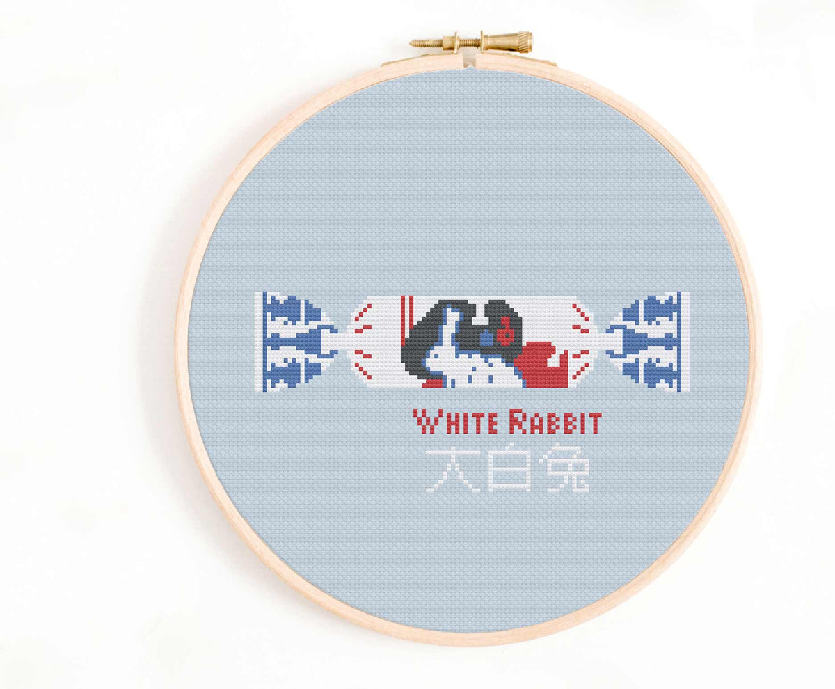 White Rabbit Candy Cross Stitch Pattern – Happy Sloth Patterns